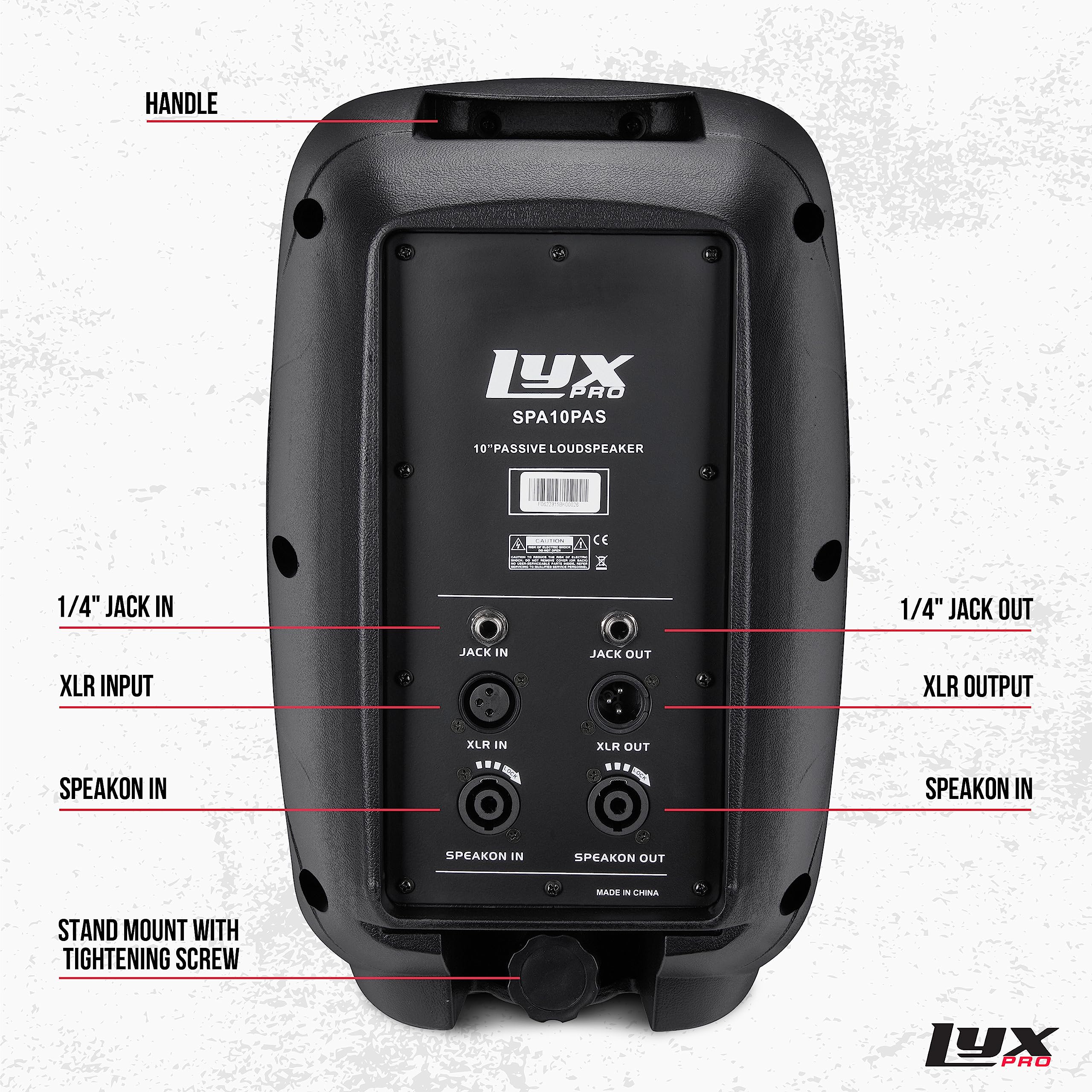 LyxPro 10" Inch Passive DJ PA Speaker System XLR,1/4,Speakon, Connections Daisy Chain Compatible, 8 Ohm, Lightweight, Stand Mountable,