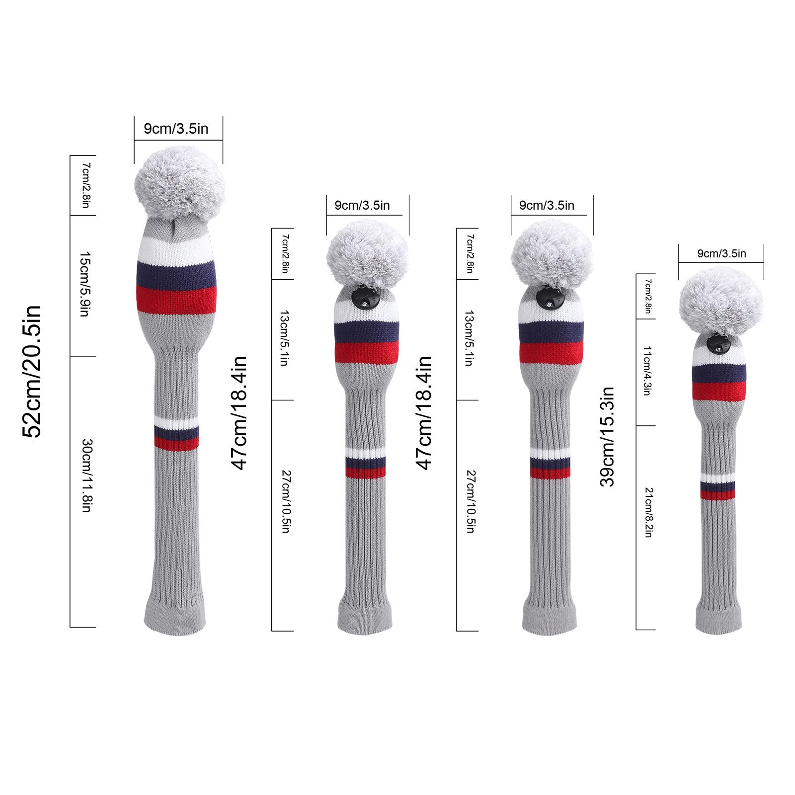 BIG TEETH Knit Headcovers 4pcs Pom pom Covers 1 3 5 UT Set of 4pcs (Red Blue Stripes)