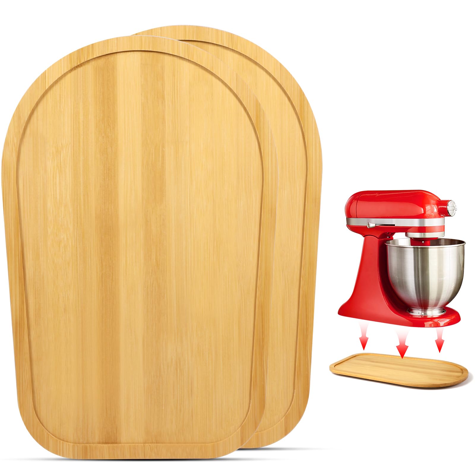 Bamboo Sliding Mat for Kitchenaid Mixer, Kitchen Countertop Storage Mover Sliding Caddy for Kitchen aid 4.5-5 Qt, Mixer Mover Slider Mat Kitchen Appliance Mat, Mixer Appliance Moving Tray (2 PCS)