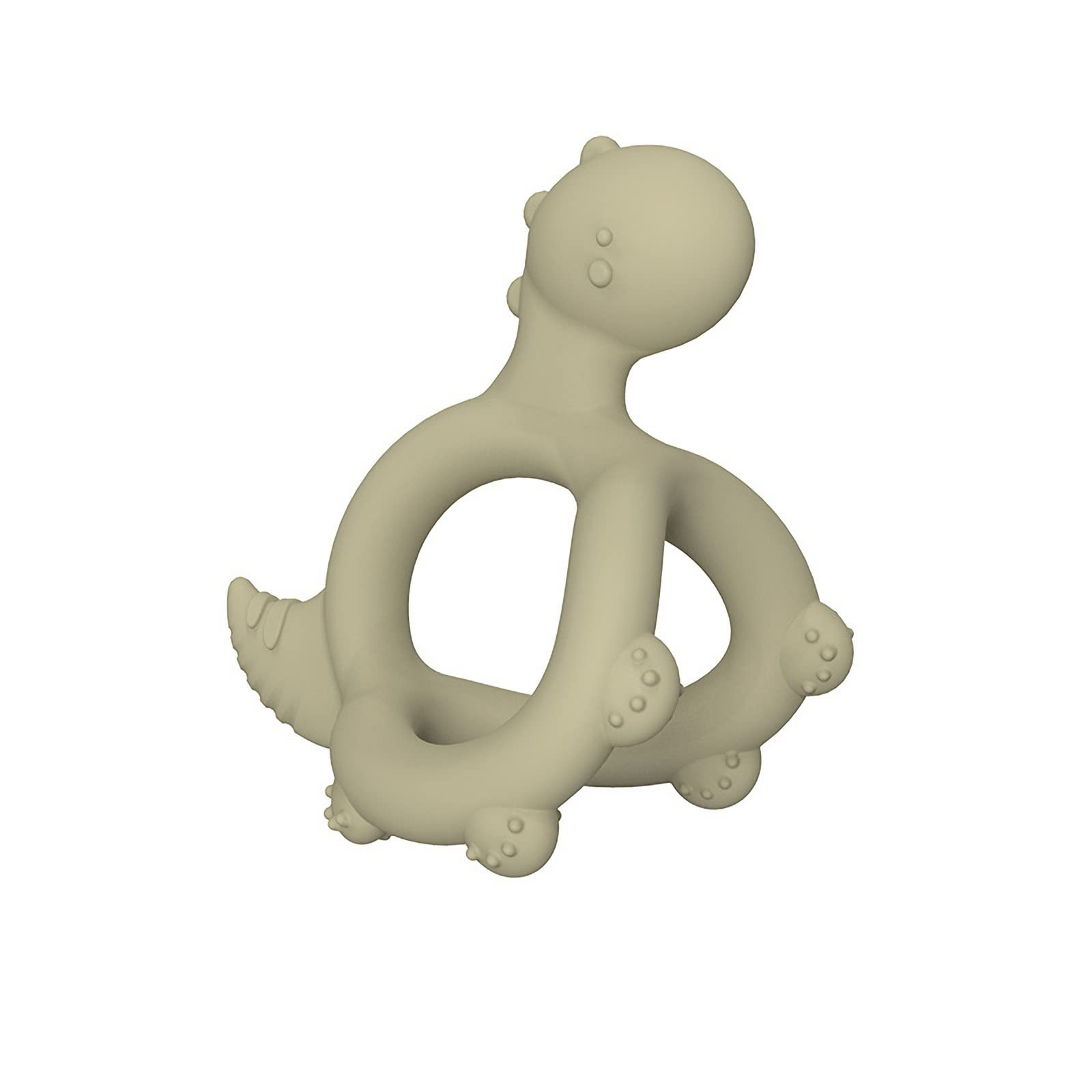 BIGSPINACH 3D Dinosaur Chew Teething Rings for Babies 0-24 Months with Pacifier Clip, Bpa Free Food Grade Silicone Teething Toys, Hand Teethers for Babies (Beige)