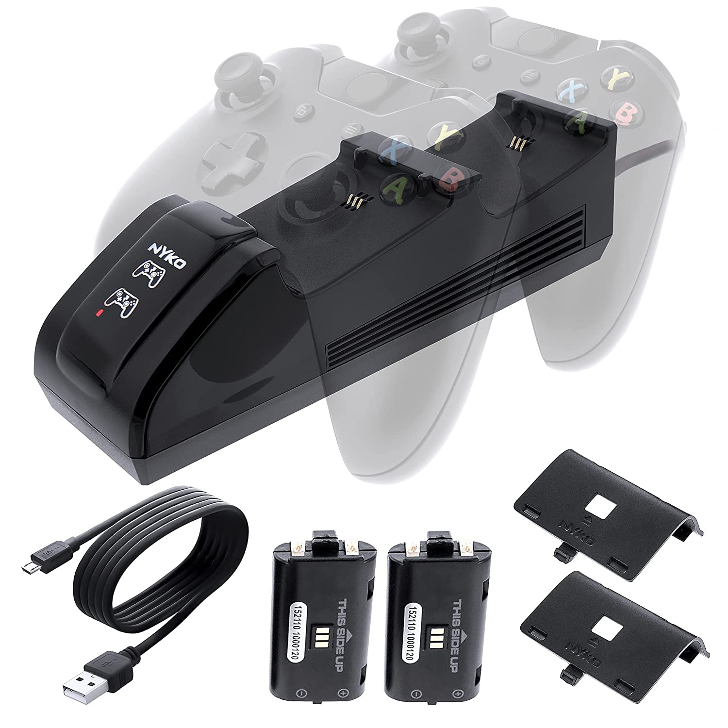 Nyko Xbox Controller Charger Station - AC Powered Wireless Charging Dock Compatible with Xbox One Controllers, Dual Rechargeable Battery Packs, LED Indicator Lights, Compact Design for Gaming Setup