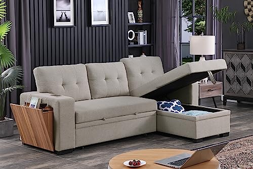 Devion Furniture Enzo Sleeper Sofa for Living Room, Apartment, Dorm Sofabed Sectional, Light Gray