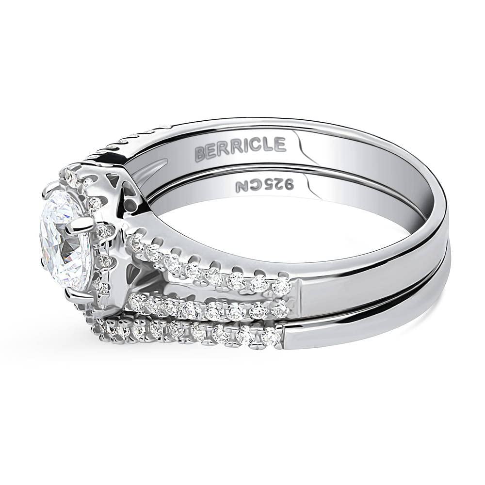 BERRICLE Sterling Silver Halo Wedding Engagement Rings Round Cubic Zirconia CZ Split Shank Ring Set for Women, Rhodium Plated Size 8