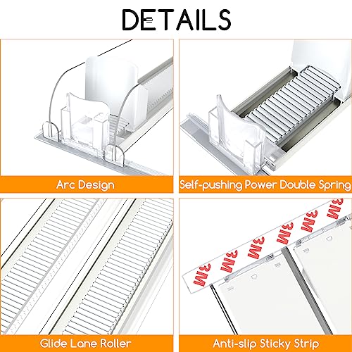 Drink Organizer for Fridge: Self Pushing Soda Can Dispenser for Refrigerator with Double Spring Beverage Pusher Glide Width Adjustable Soda Can Organizer for Kitchen Pantry White 3 Rows