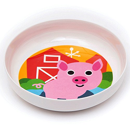 French Bull 4pc Toddler Kids Feeding Melamine Tableware Flatware BPA Free Dishwasher Safe, Durable Plate, Cup, bowl, Divided Tray Dinnerware Set, Farm, 4pc bowl set (74292)