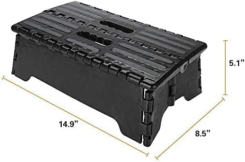 Folding Step Stool, Plastic Portable Black Step Ladder One Step Ladder Lightweight Step Chair Ladder for Elderly Pregnant Bathroom Travel Use, Holds to 150kg, 14.9 * 8.5 * 5.1