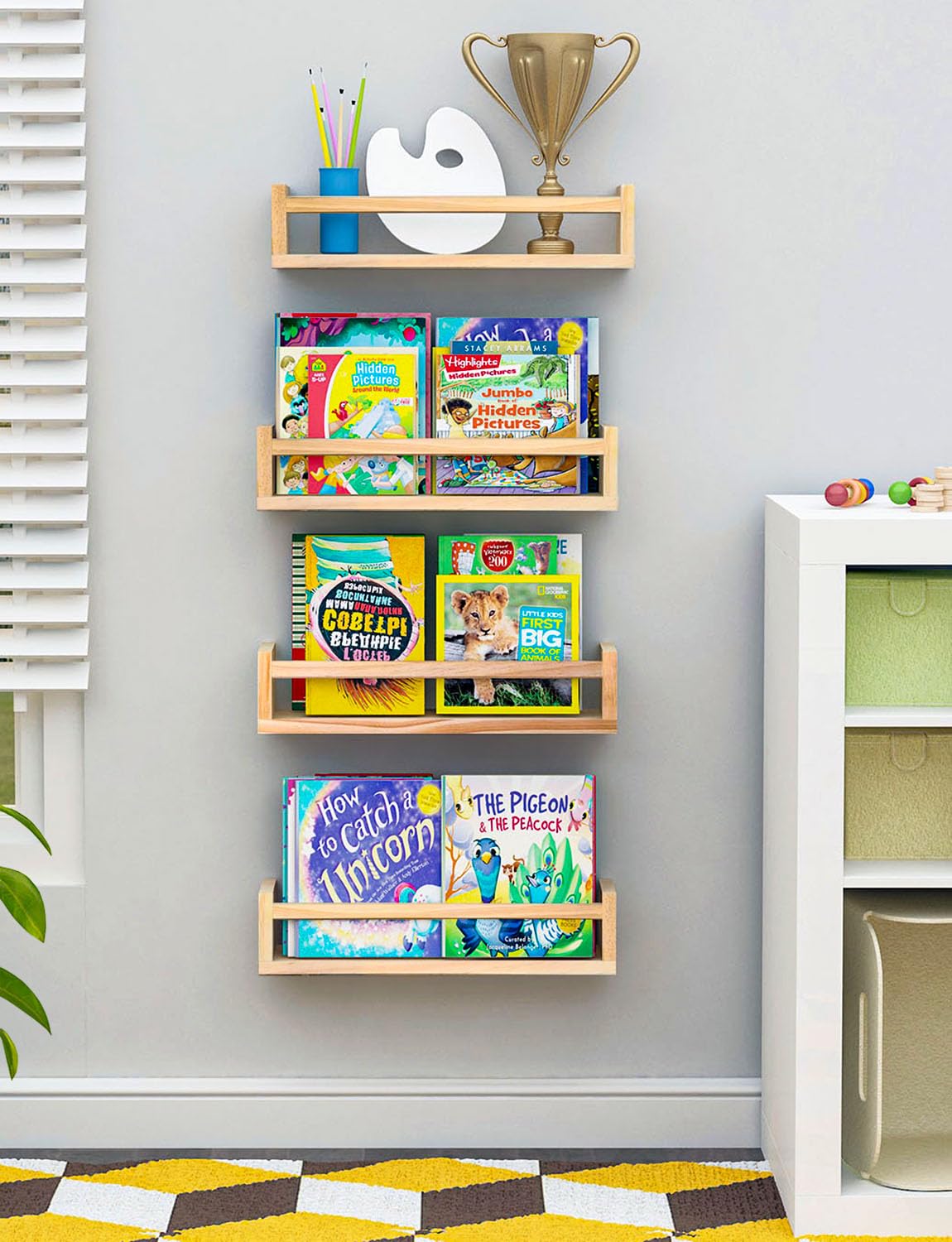 Bidami Nursery Book Shelves ， Kids Book Shelf for Wall (16.5x3.8x4)