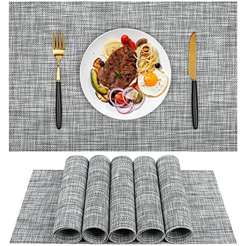 Placemats Set of 7 Dining Table Place Mats Gray - PVC Modern Table Mat Placemats No Slip, Placemat for Kitchen Dinner Coffee Outdoor