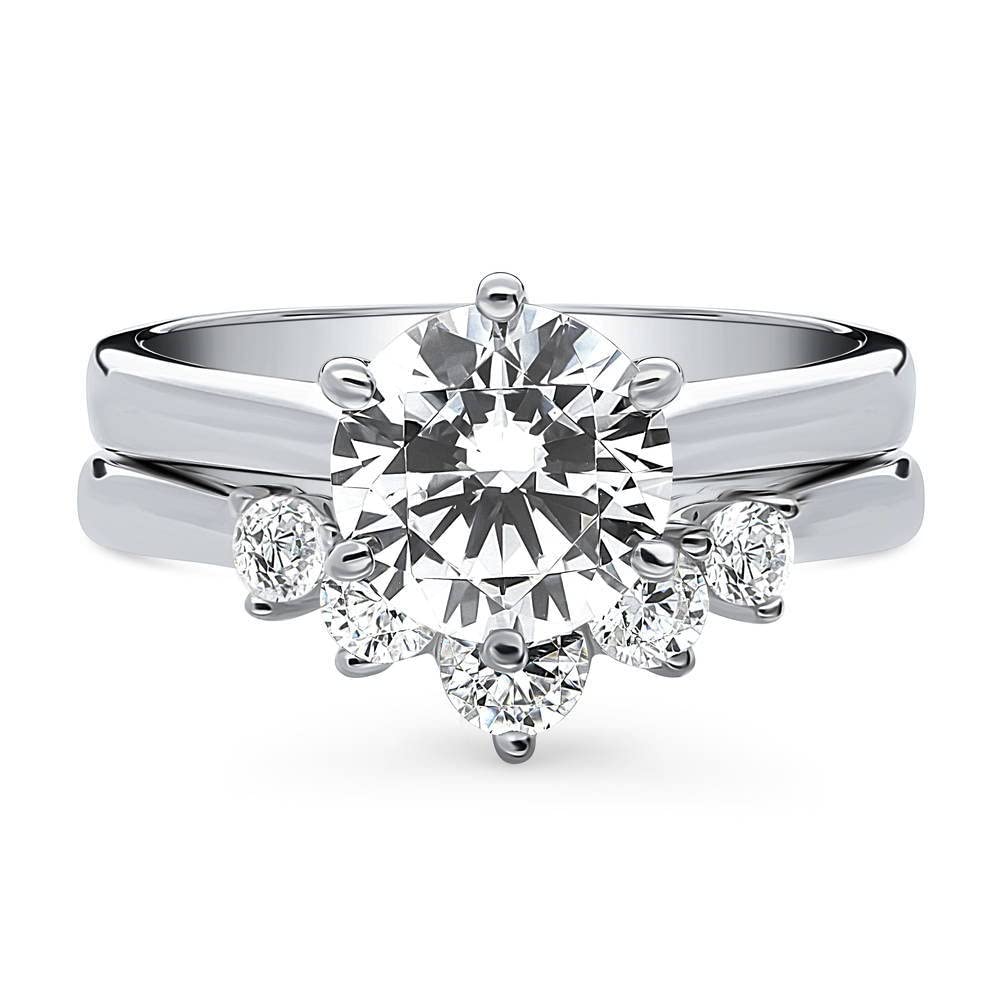 BERRICLE Sterling Silver 5-Stone Wedding Engagement Rings Cubic Zirconia CZ Solitaire Ring Set for Women, Rhodium Plated Size 5