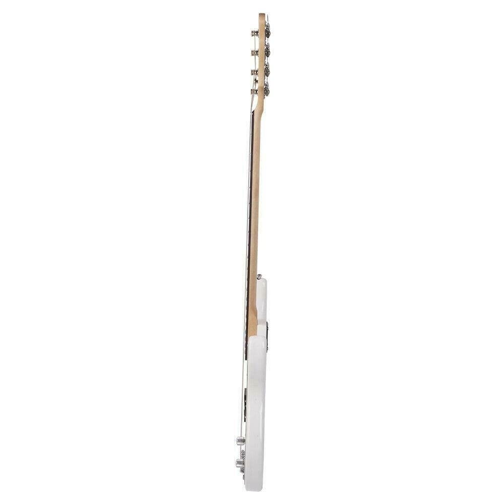 RMKOLE Full Size 4-String Electric Bass Guitar Burning Fire Style Fashion White, Comfortable Hand Feeling, Stylish Outlook, Stable Performance and Melodious Sound