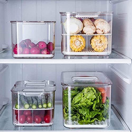 Fridge Storage Containers Produce Saver Stackable Refrigerator Organizer Bins with Removable Drain Tray Fridge Organizer for Fruits and Vegetables 3 Pack