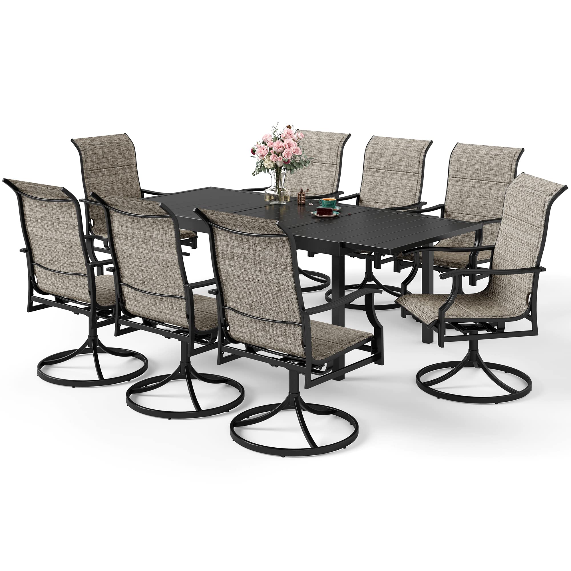 SUNSHINE VALLEY 9 Piece Patio Dining Sets for 8, Outdoor Table and Chairs Set with Extendable Rectangular Patio Dining Table and 8 Swivel Patio Dining Chairs, Outdoor Dining Set for Backyard Deck Lawn