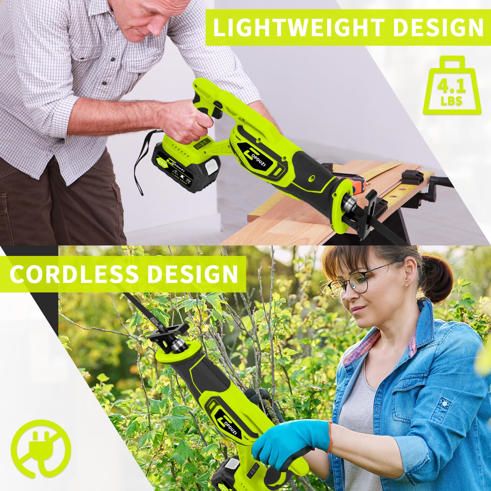 COPDUZI Cordless Reciprocating Saw,Brushless Cordless Saws With 21V 4.0Ah Battery Powered Electric, 0-3500SPM Variable Speed,12 Saw Blades Kit for Wood/Metal/PVC Cutting Included