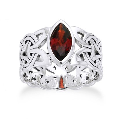 Borre Knot Deep Red Garnet Ellipse Viking Braided Wedding Band Norse Celtic Sterling Silver Ring Size 10(Sizes 4,5,6,7,8,9,10,11,12,13,14,15)