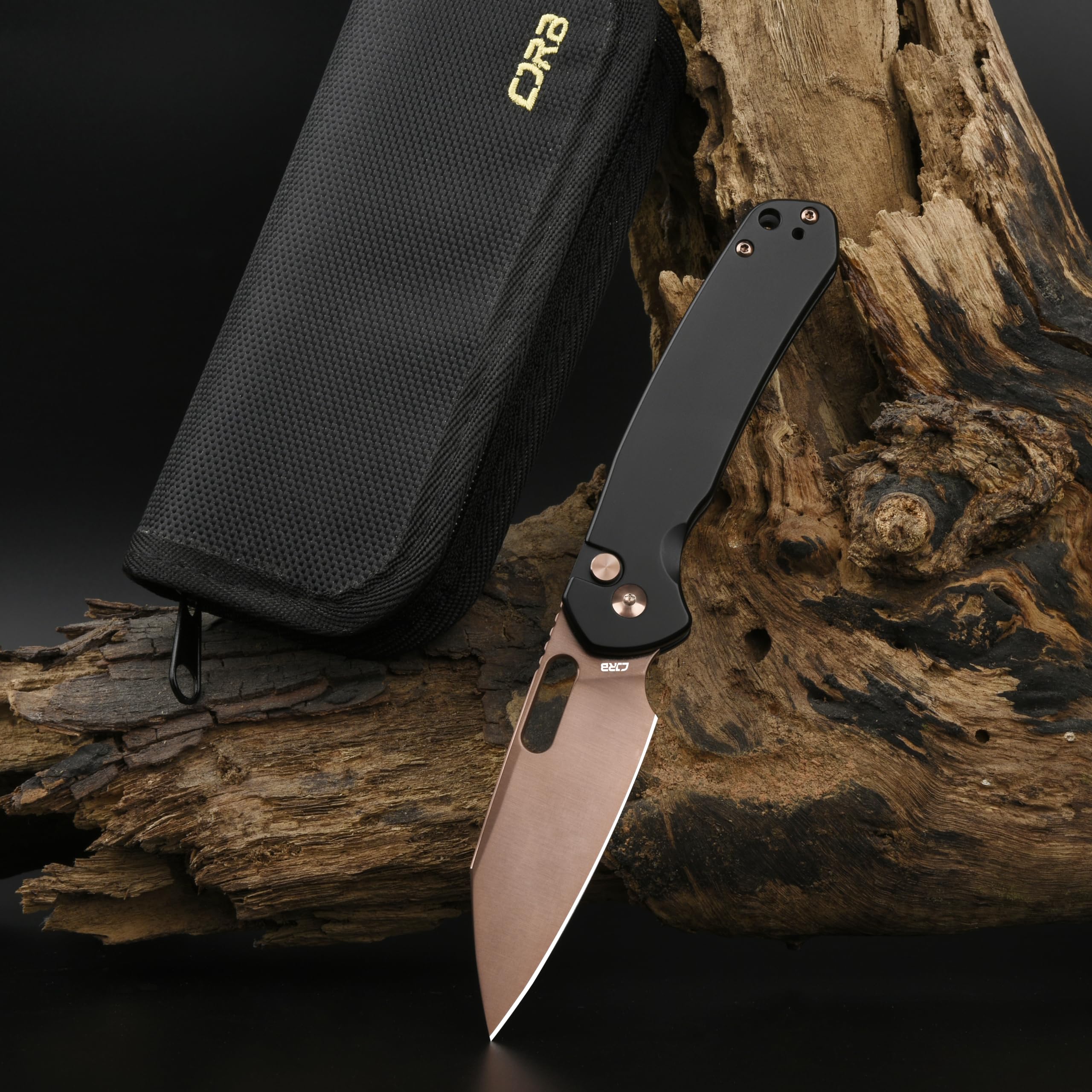 CJRB Pyrite-Alt (J1925A) Folding Pocket Knife with 3.11'' Stone Wash AR-RPM9 Wharncliffe Blade Steel Handle,Button Lock EDC Knife for Tactical,Outdoor,Hiking and Gift