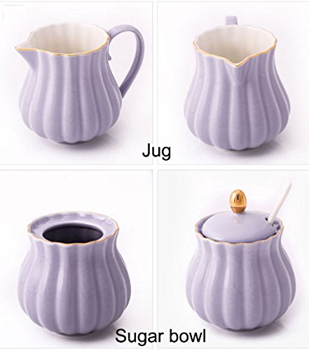 CHOOLD Elegant Flower Design Ceramic Sugar and Creamer Set with Lid Spoon Creamer Serving Set Coffee Serving Set Wedding Gift 7.5oz