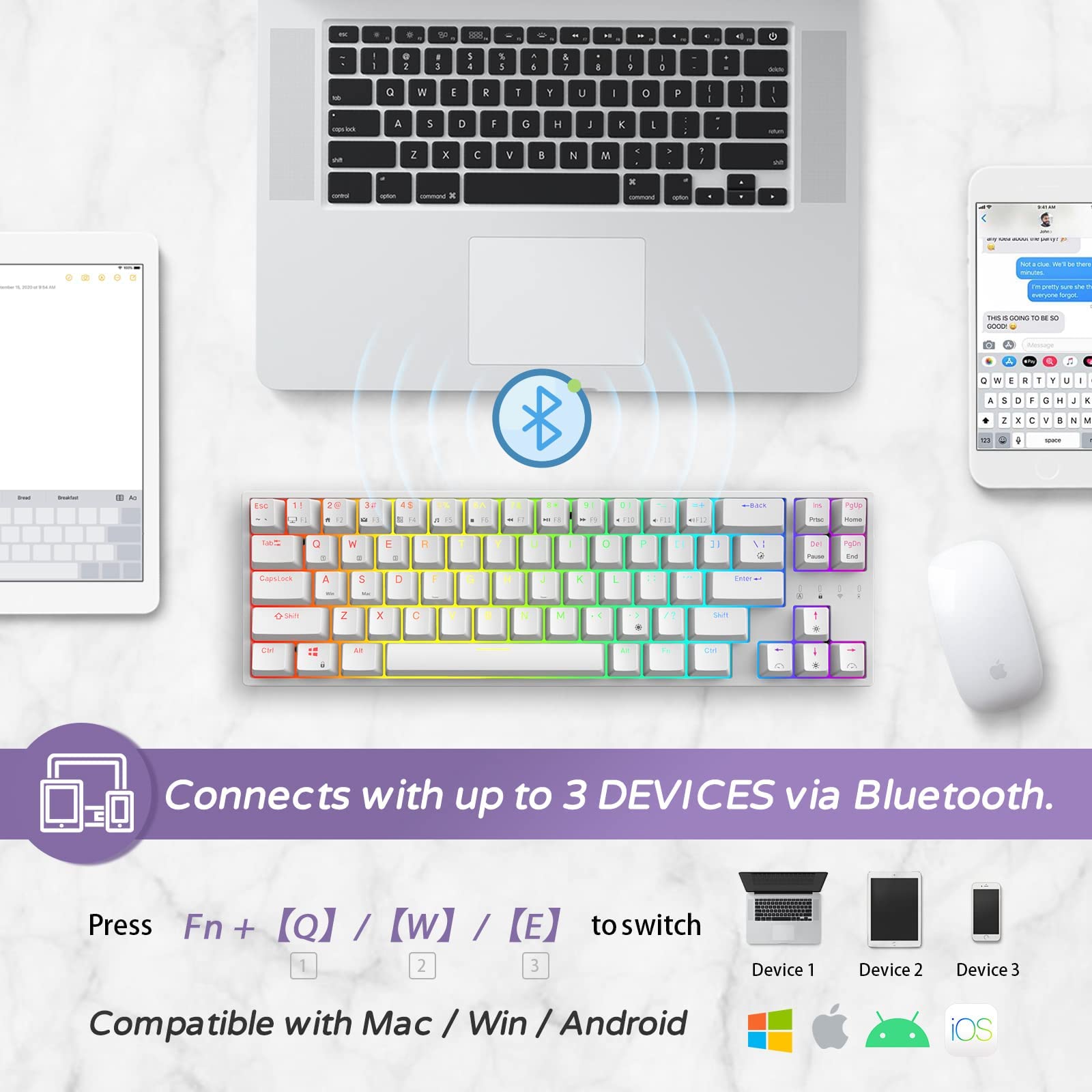 RK ROYAL KLUDGE RK68 Plus Mechanical Keyboard, 2.4Ghz Wireless/Bluetooth/Wired Blue Switch 65% Gaming Keyboard, RGB Hot Swappable with Software for Win/Mac