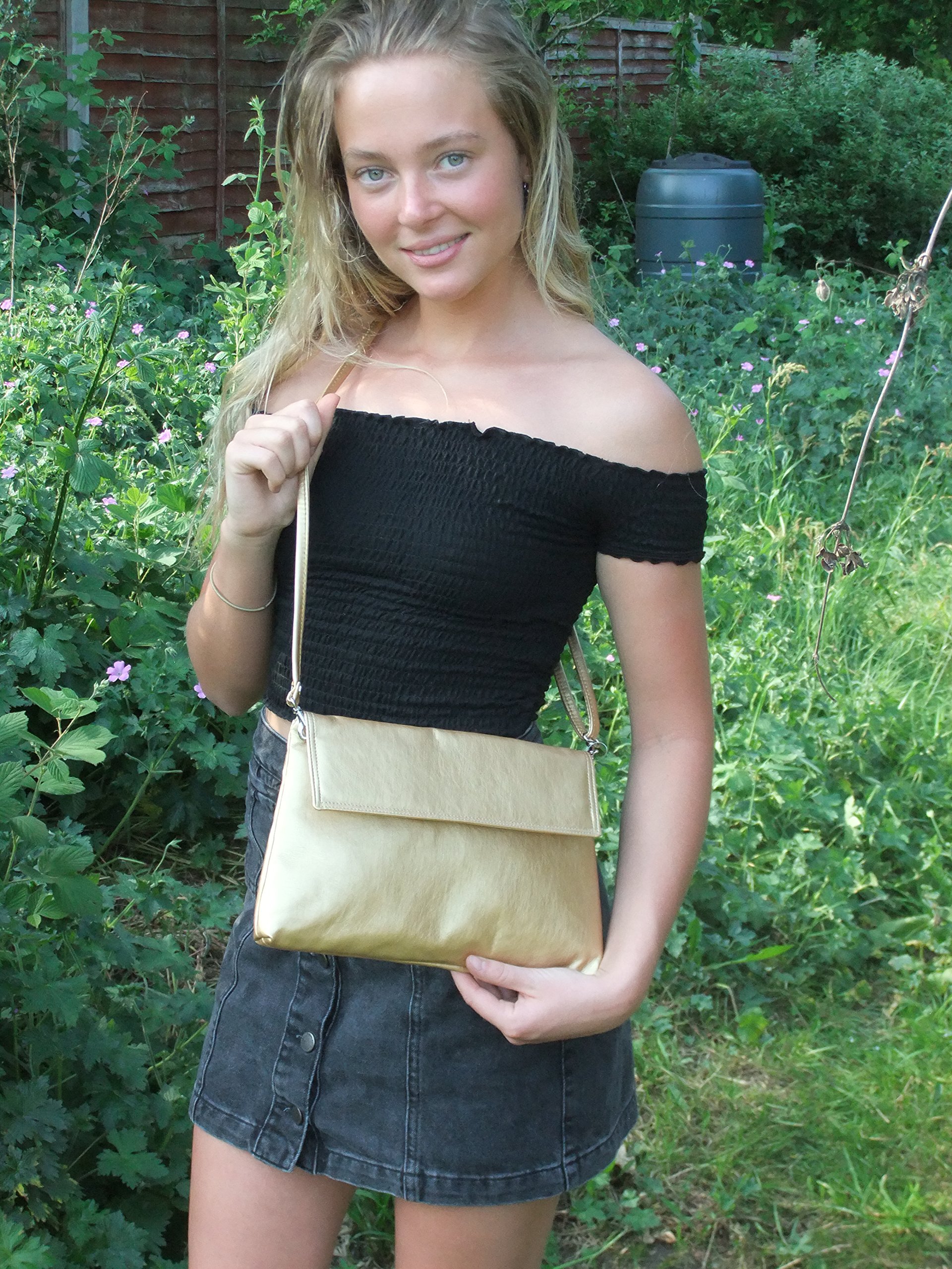 LONI Womens Charming Clutch Purse Shoulder Cross-body Bag Faux Suede in Charcoal Grey