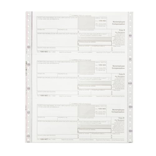 Blue Summit Supplies 2024 1099-NEC 4 Part Carbonless Tax Forms for Dot Matrix Printers, Tax Form Kit Designed for Use with QuickBooks and Accounting Software, 25 Pack
