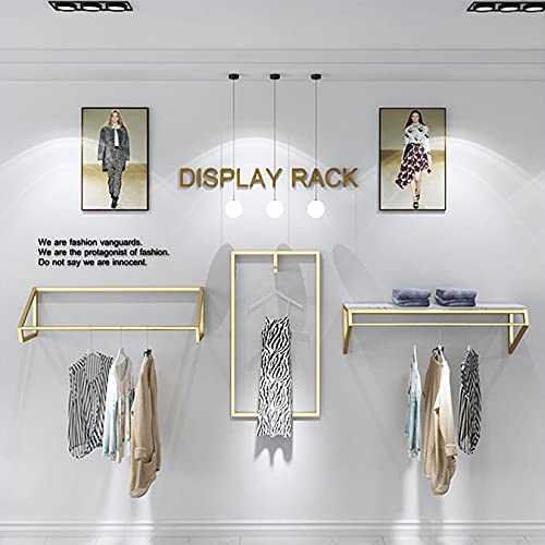 Ethemiable Clothing Store Modern Clothing Display Stands,Wall-Mounted Garment Rack with Wood,Storage Shoe Bag Metal Shelf,Organization Hanging Towel Rack(Gold, 39" L)