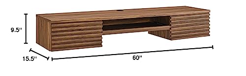 Modway Render 60" Mid-Century Modern Wall-Mount Office Desk in Walnut
