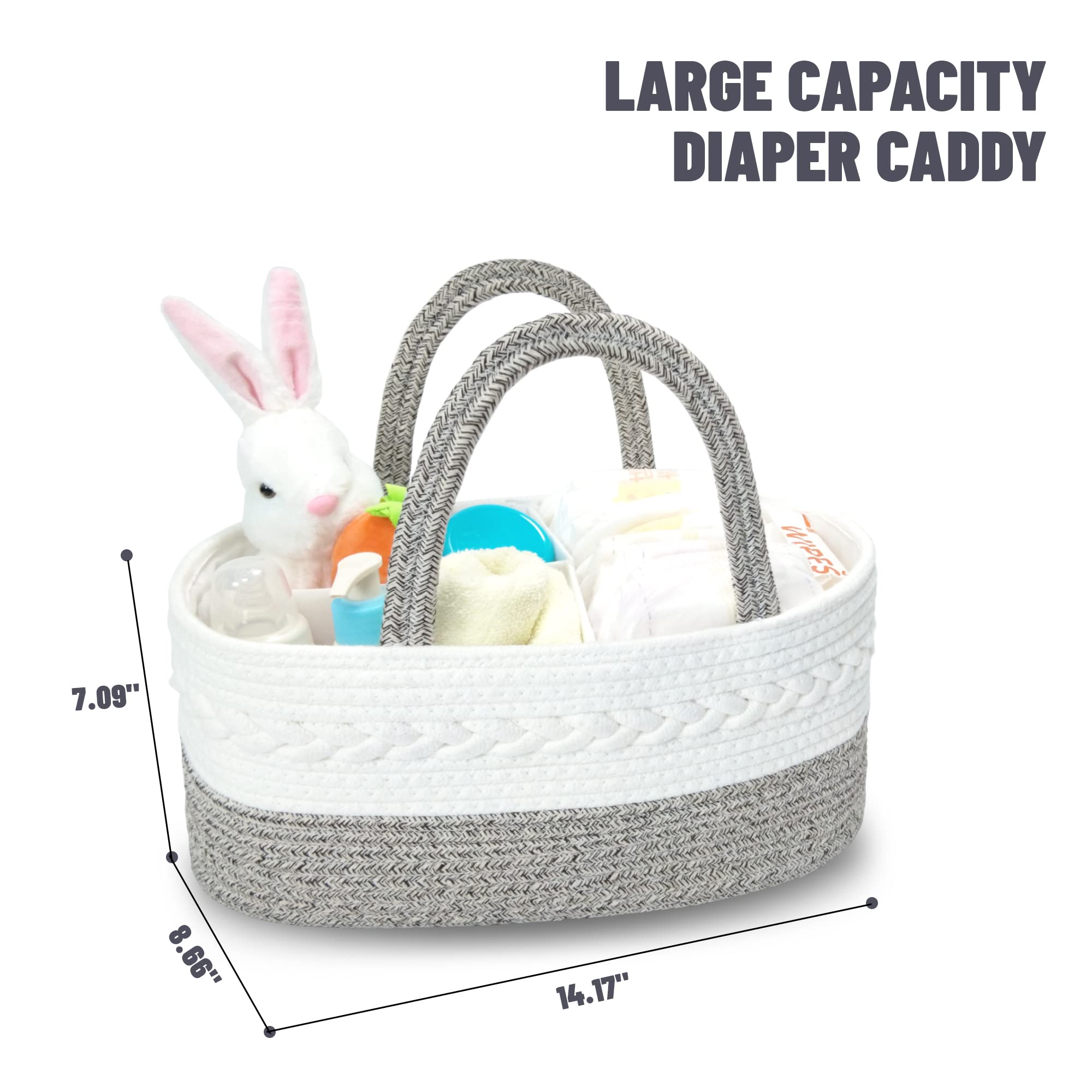 Caroeas Portable Diaper Caddy Organizer, X-Large Nursery Storage Bin with Divider, Changing Table Organizer, Baby Gift Baskets, Dark Brown