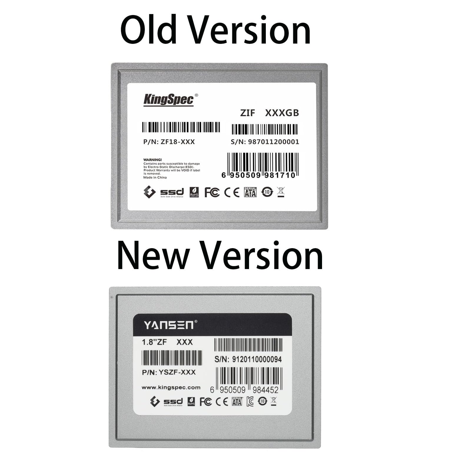 KingSpec Yansen 128GB 1.8" ZIF 40pin SSD Solid State Disk SM2236 Controller Compatible with Compact PC, Old Laptop and Media Player
