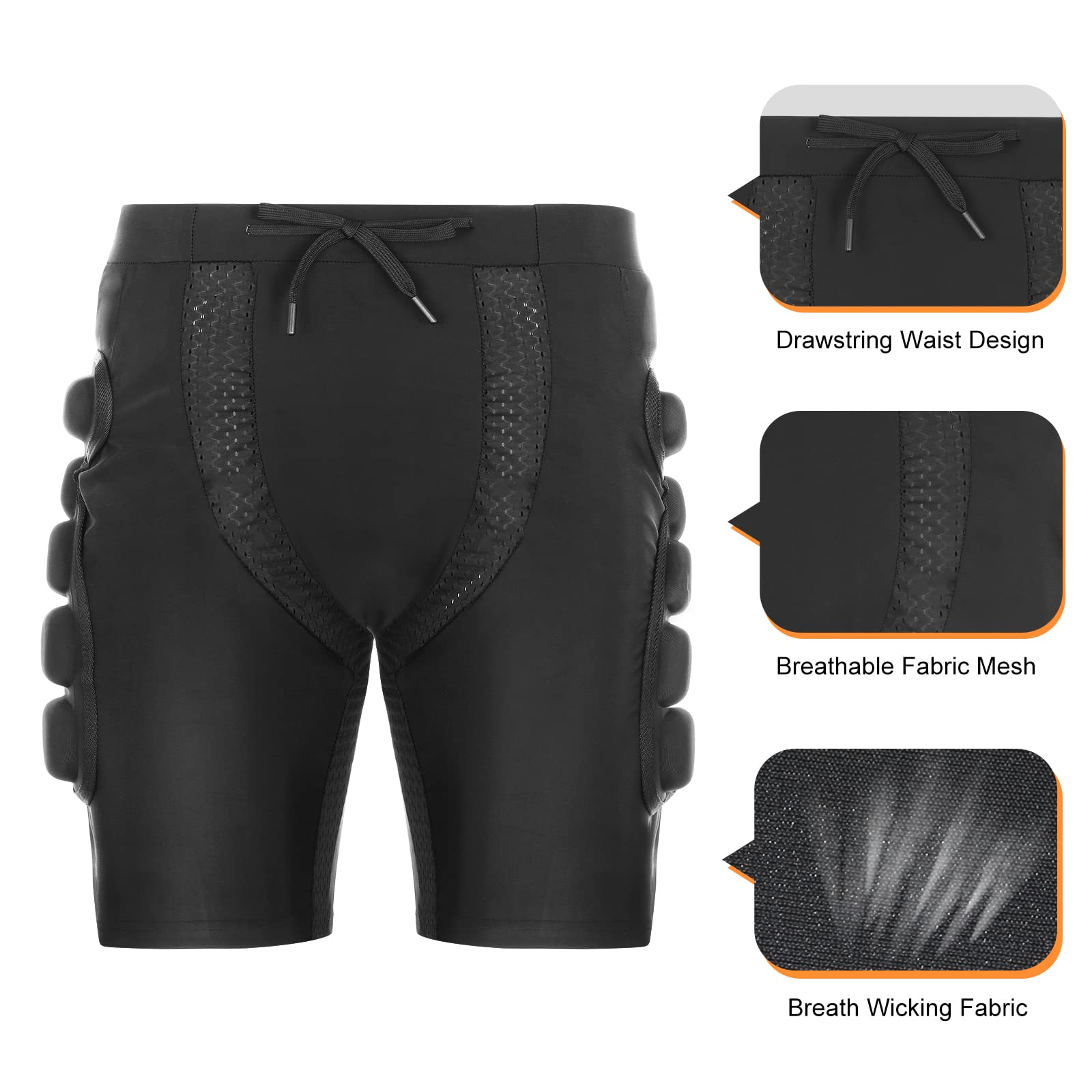 Relaxyee Protective Padded Shorts, Impact Resistance Sportswear Outdoor Impact Protective Gear for Snowboard, Skate, Ski, Skateboard, Unisex, 3D Protection for Hip, Butt and Tailbone (Small)