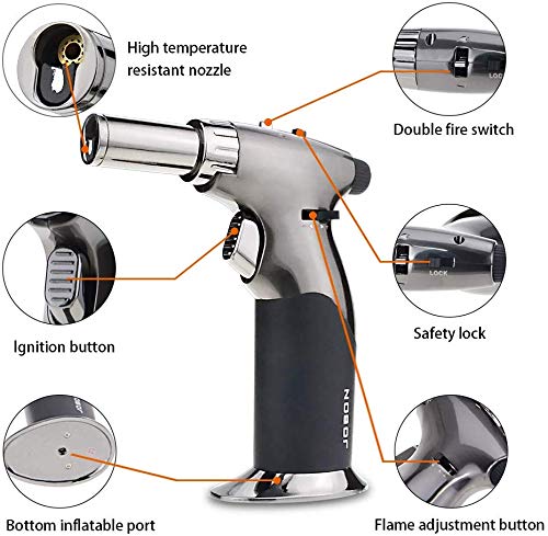 Blow Torch Lighter,Refillable Kitchen Cooking Torch Lighter,Jet Windproof Butane Gas Lighters for Cigar Outdoor BBQ (Butane not Included) (Gold)