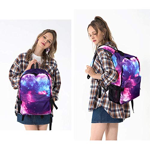E-Clover Galaxy Backpack for Women/Men School Bookbag for Girls with Galaxy Lunch Boxes Lightweight Travel Daypack Purple Christmas Gifts