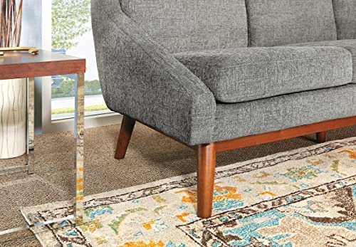 Office Star Davenport Mid-Century Sofa with Thick Cushions and Solid Wood Coffee Finish Legs, Charcoal Fabric