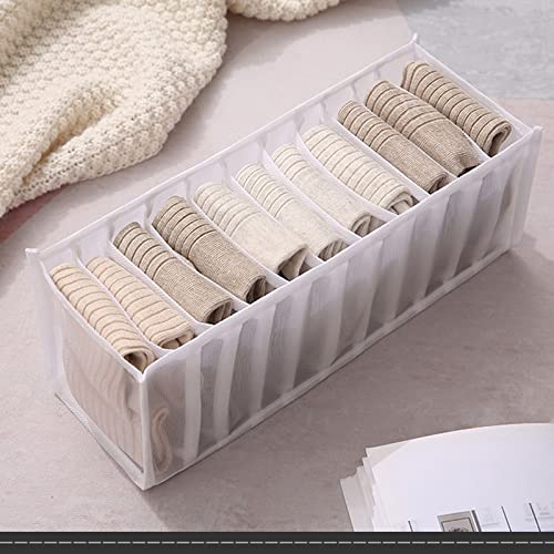 DONSU Underwear Storage Box Compartment,Drawer Organizer Dividers for Clothing,Foldable Underwear Storage Box with 6/7/11 Compartments for Bedroom Baby Clothes, Bra, Scarves, Belt, Tie