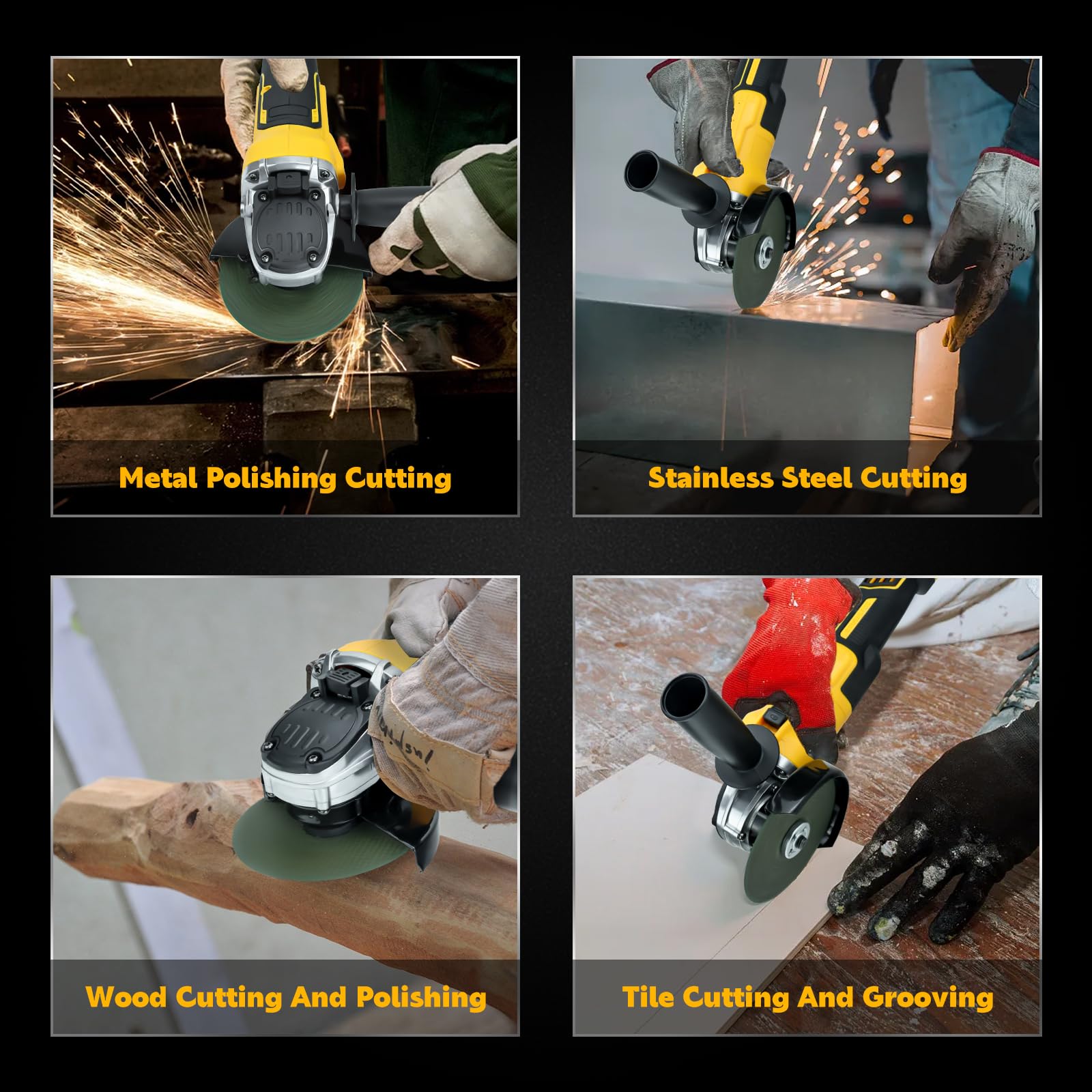 Cordless Angle Grinder for Dewalt 20v Batteries, 6600RPM Brushless Electric Grinder, 4 Variable Speed Metal Grinder for 4.9''Wheels with Adjustable Auxiliary Handle for Cutting, Polishing(No Battery)