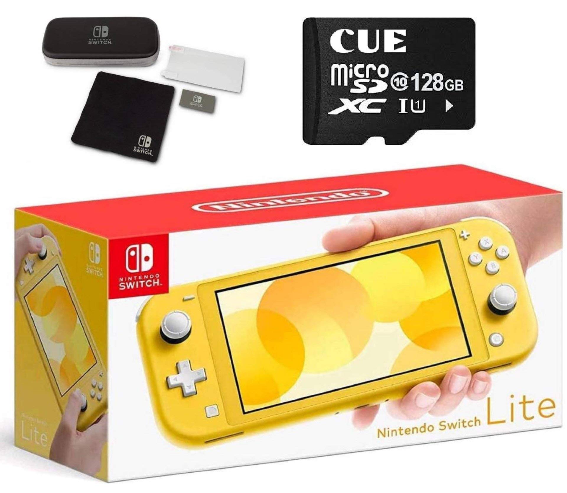 Newest Nintendo Switch Lite Game Console, 5.5 inch LCD Touchscreen, Built-in Plus Control Pad, Speakers, 3.5mm Audio Jack, Speakers, with CUE 128GB MicroSD & 3-in-1 Case (Yellow)