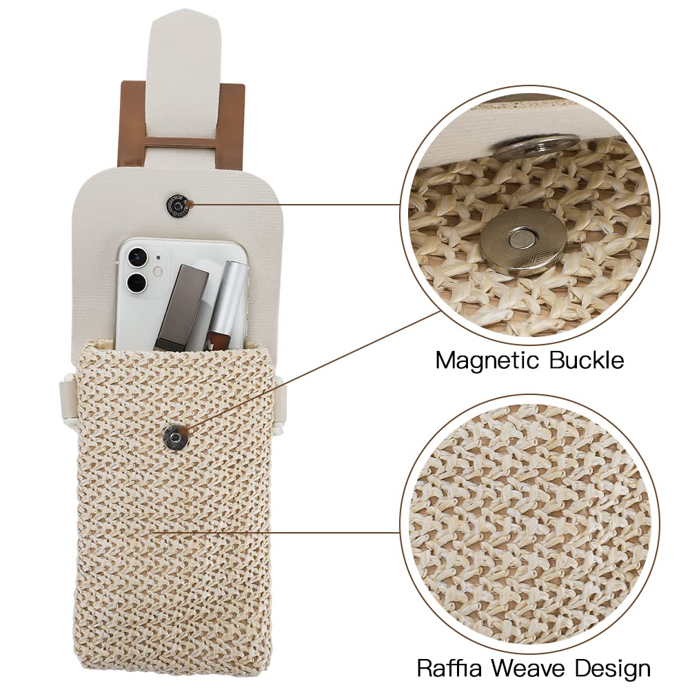 Soleebee Boho One Shoulder Crossbody Phone Bag Small Shoulder Bag Mini Wallet for Women Storage Bag Woven Leather Trim Phone Bag Compatible with Multiple Phone Sizes, Square leather buckle B
