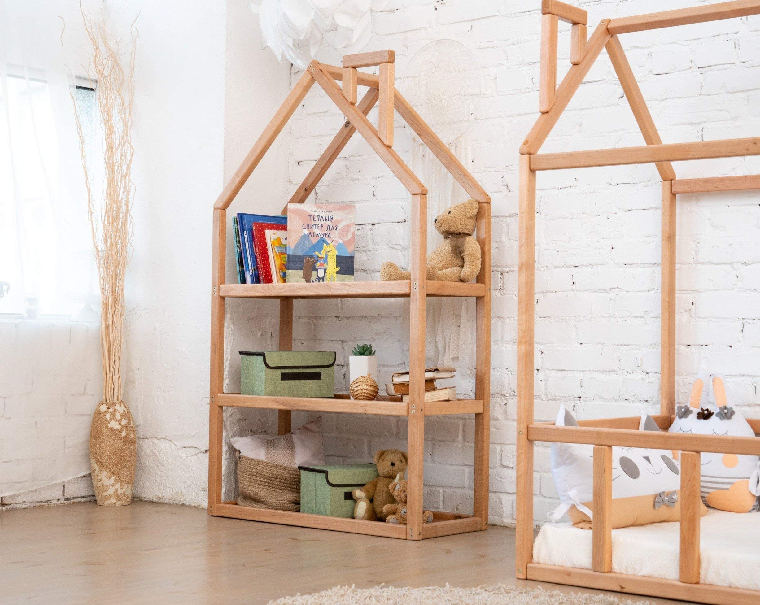 BUSYWOOD Montessori bookshelf Organizer for toddlers, Wood Bookcase, Kids Wooden Shelf, Multi-Level Toy Shelf, Modular Storage Shelves