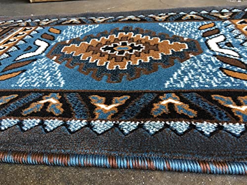 Southwest Native American Doorway Mat Area Rug Blue & Brown Design D143 (2 feet X 3 feet 4 inches)