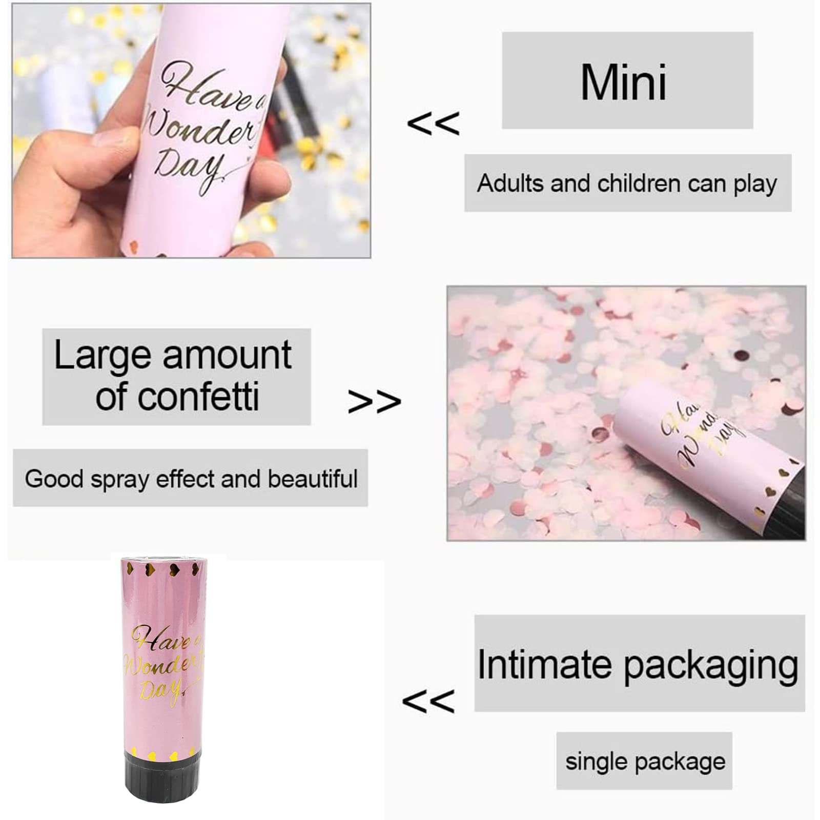 Pink Confetti Party Confetti Cannon, 6 Pack Mini Party Poppers Pink Confetti Cannon Shooters Biodegradable Confetti for Wedding Kids Birthday Party Supplies
