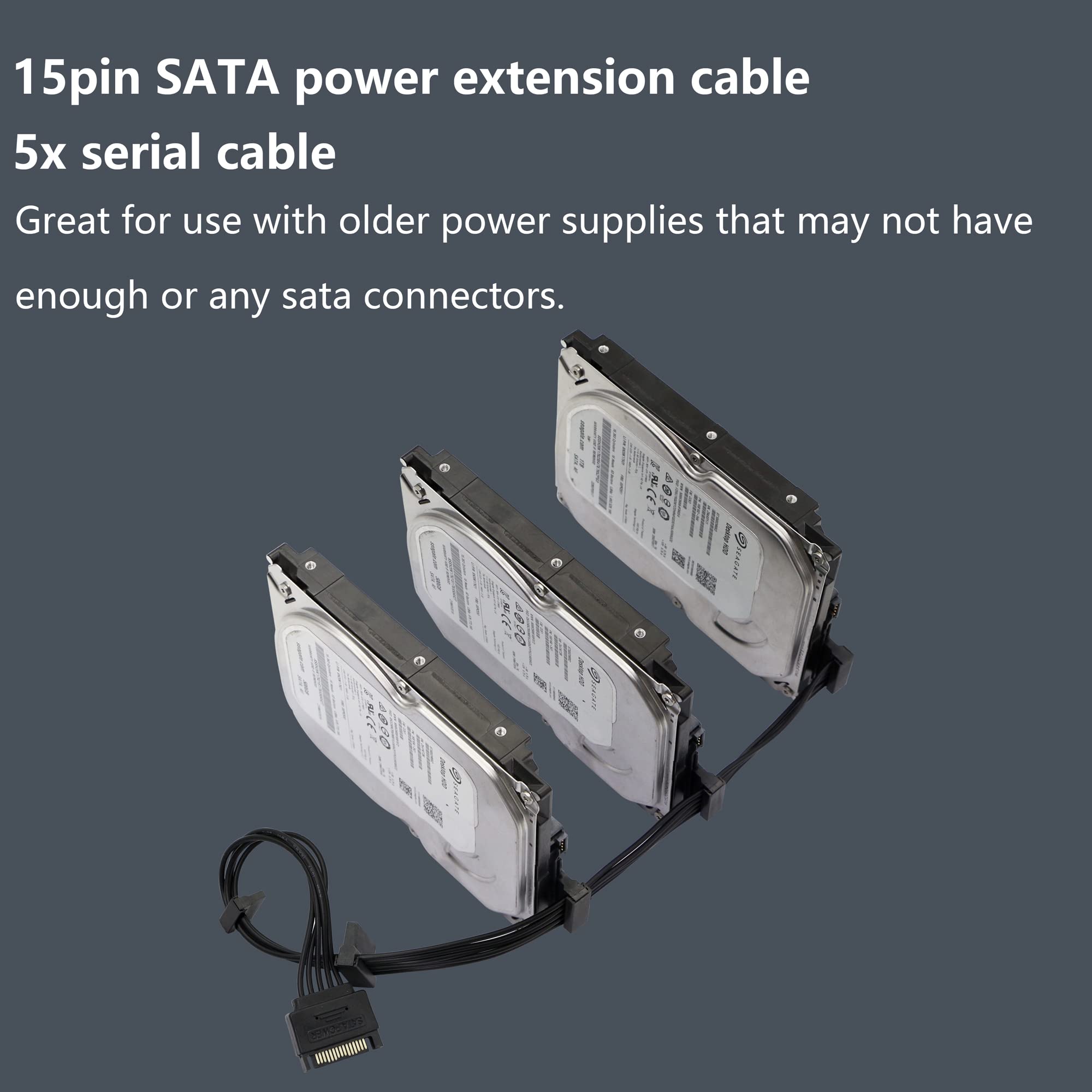 GELRHONR 15Pin SATA Male to 5 x 15 Pin SATA Female Hard Drive Power Right Angle Splitter Adapter Cable Extension Cable for Hard Disk 50CM