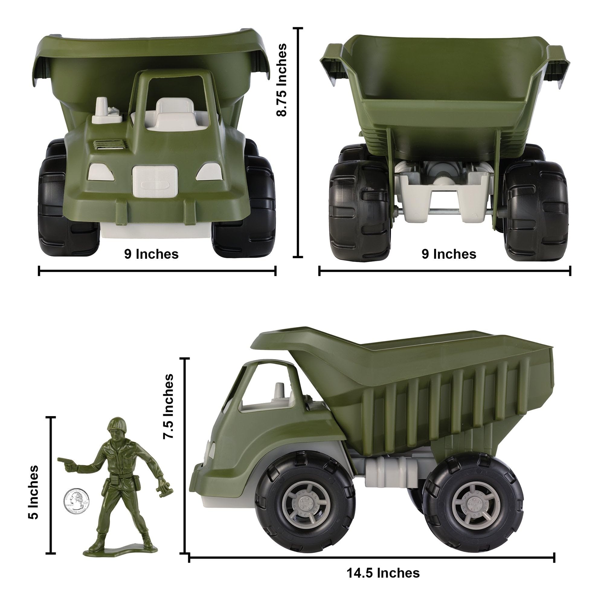 TimMee Big Military Dump Truck with 6pc Jumbo Army Men Olive Green - USA Made