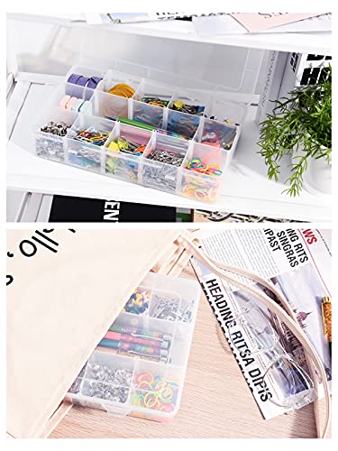 iBune 15 Grids Large Plastic Compartment Container for Washi Tape, Bead Storage Organizer Box Case with Removable Dividers for Jewelry Craft Tackles Tools, Size 11 x 7 x 2.3 in, White¡