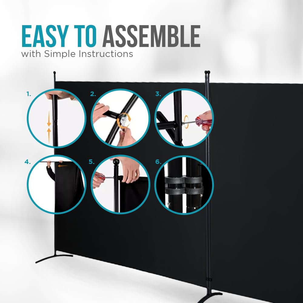 Steel-AID Triple-Panel Privacy Room Divider โ Folding Partition Privacy Screen for Office, Classroom, Dorm Room, Kids Room, Studio, Conference - 216" x 72" - Easy to Assemble, Freestanding & Foldable
