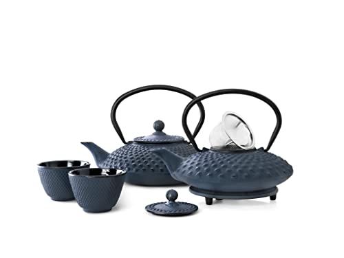 Bredemeijer Cast Iron Teacups Ceramic Lined Set of 2 Blue XILIN