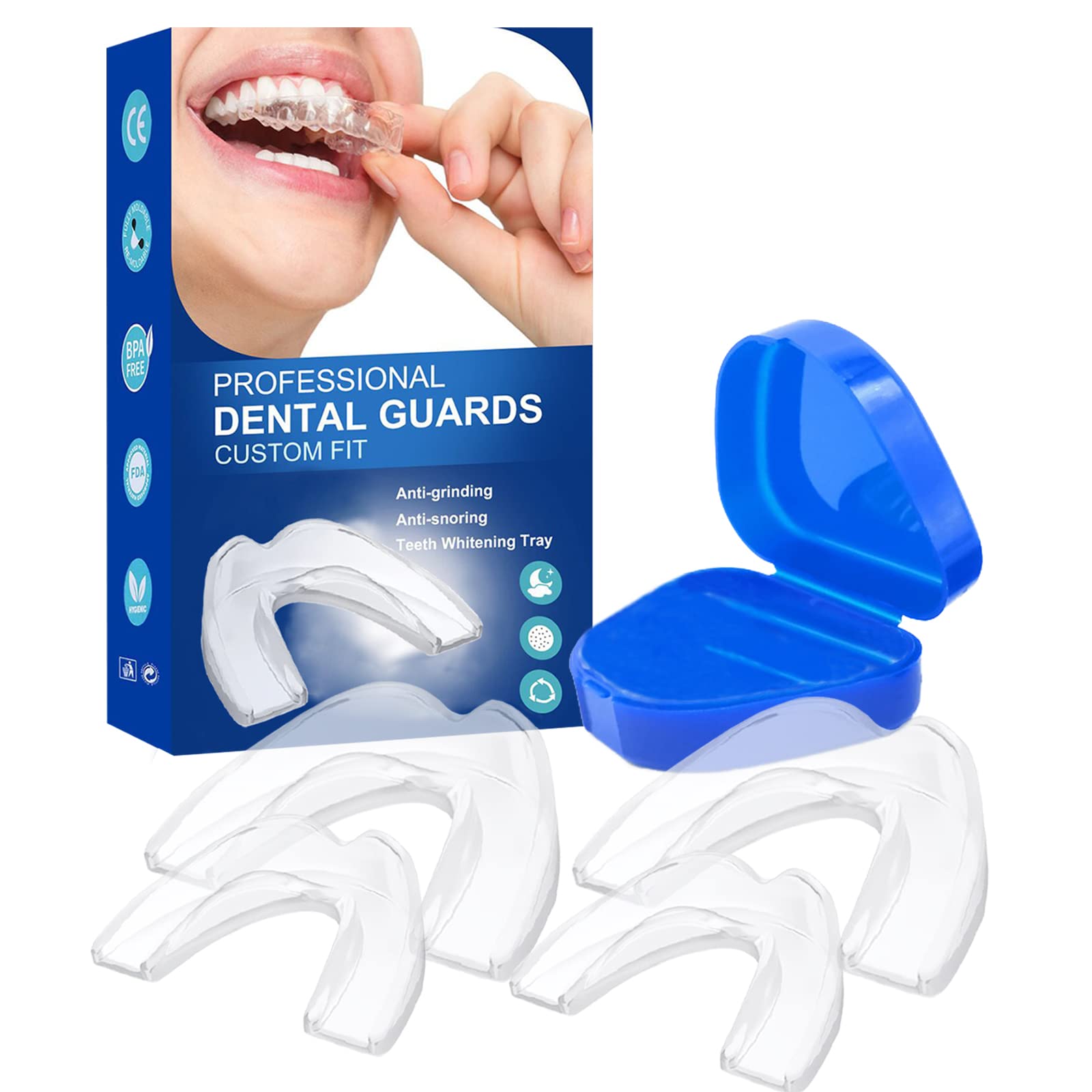 BOPONA Mouth Guard, 4 Pack Moldable Mouth Guard for Clenching Teeth at Night with Hygiene Case, Night Guard for Teeth Grinding (2 Regular & 2 Heavy Duty)