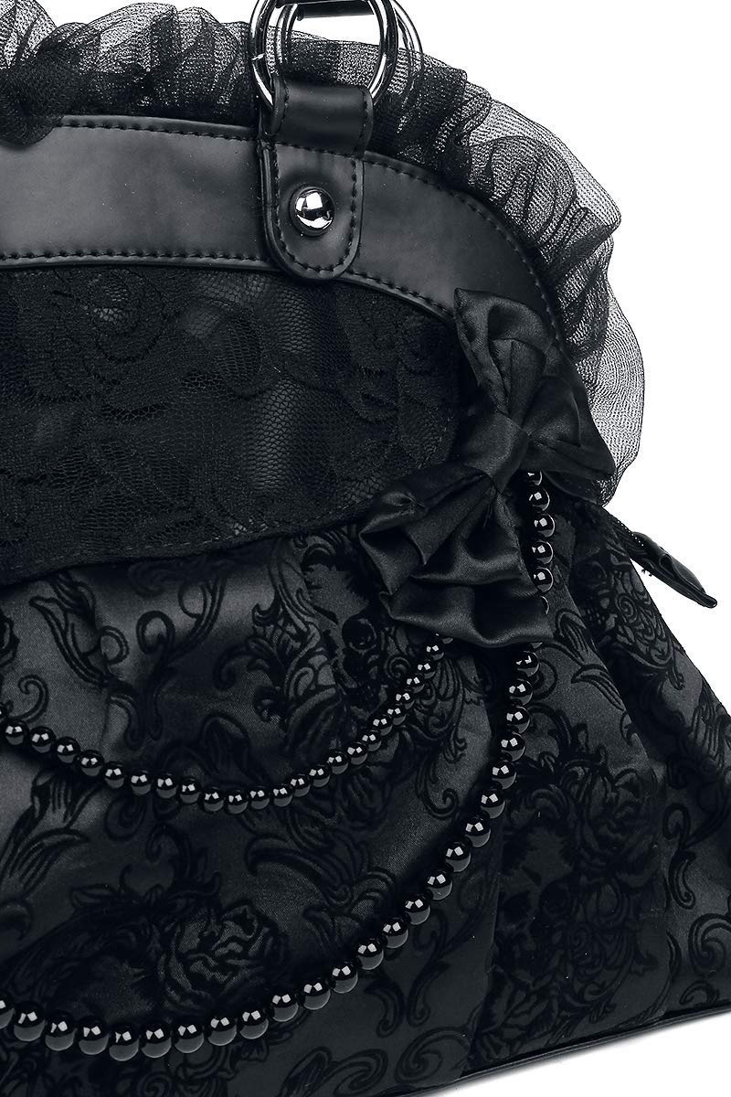 Lost Queen Reinvention Victorian Gothic Handbag Flocked Skulls with Bows and Lace Bag Women's 15" Purse