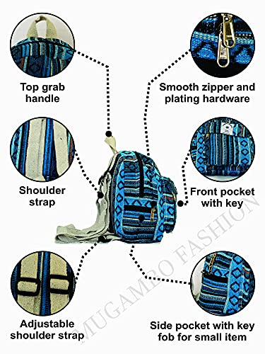Generic Eco Friendly Set Of Mini Backpack + Pen case Coin Purse Hemp University Light Weight For Girl (Blue), Small