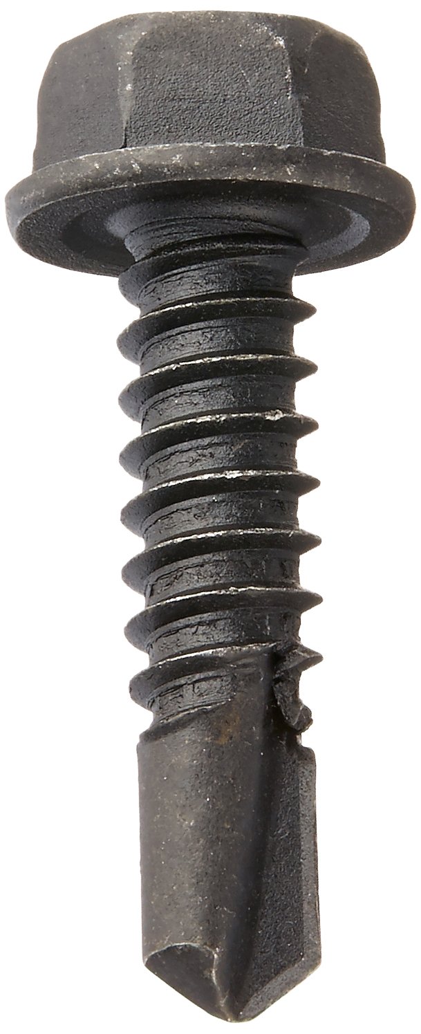 Small Parts 1416KWB Steel Self-Drilling Screw, Black Oxide Finish, Hex Washer Head, Hex Drive, #3 Drill Point, 1/4"-14 Thread Size, 1" Length (Pack of 50)