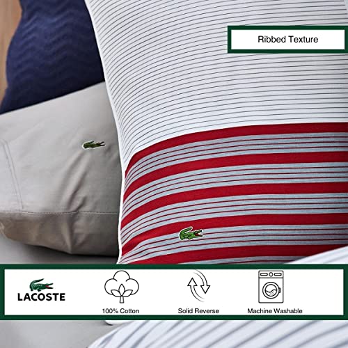 Lacoste 3-Piece Milady Cotton Duvet Cover Set, Reversible Stripes, Red, Full/Queen