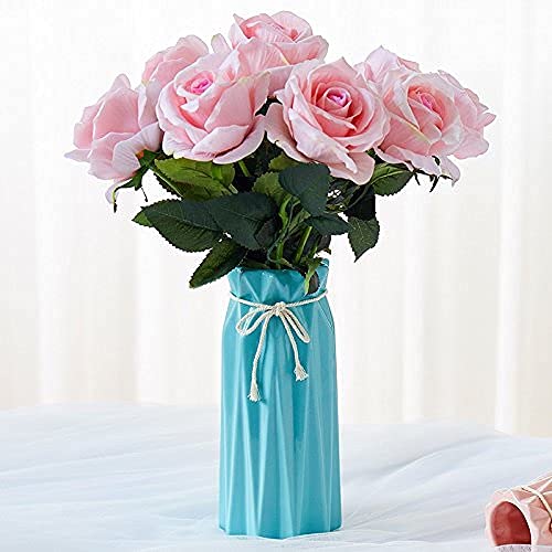 Louiesya Artificial Flowers Bouquet Silk Roses 6 Pcs Fake Flowers Real Touch Bridal Wedding Bouquet for Home Garden Party Floral Decor(Light Pink)