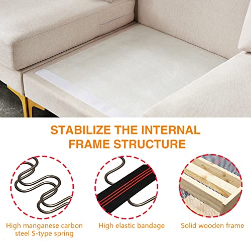 Eafurn Modular Sectional Reversible Chaise Lounge and Moveable Ottoman,Free Combination L Shaped Convertible, 3 Seat Upholstered Sofa & Couch for Living Room,Office, Beige